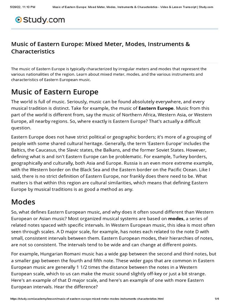 Music of Eastern Europe - Mixed Meter, Modes, Instruments ...