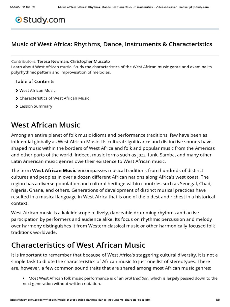 Music of West Africa - Rhythms, Dance, Instruments & Characteristics ...