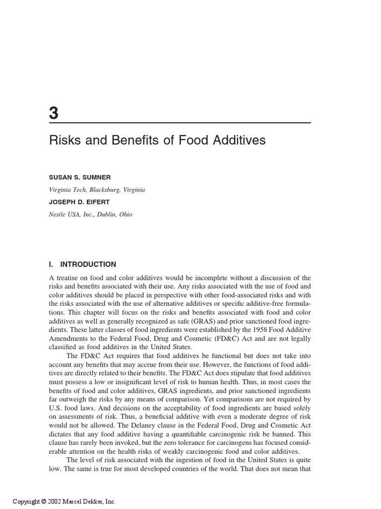 Risks and Benefits of Food Additives: Susan S. Sumner | PDF | Vitamin ...
