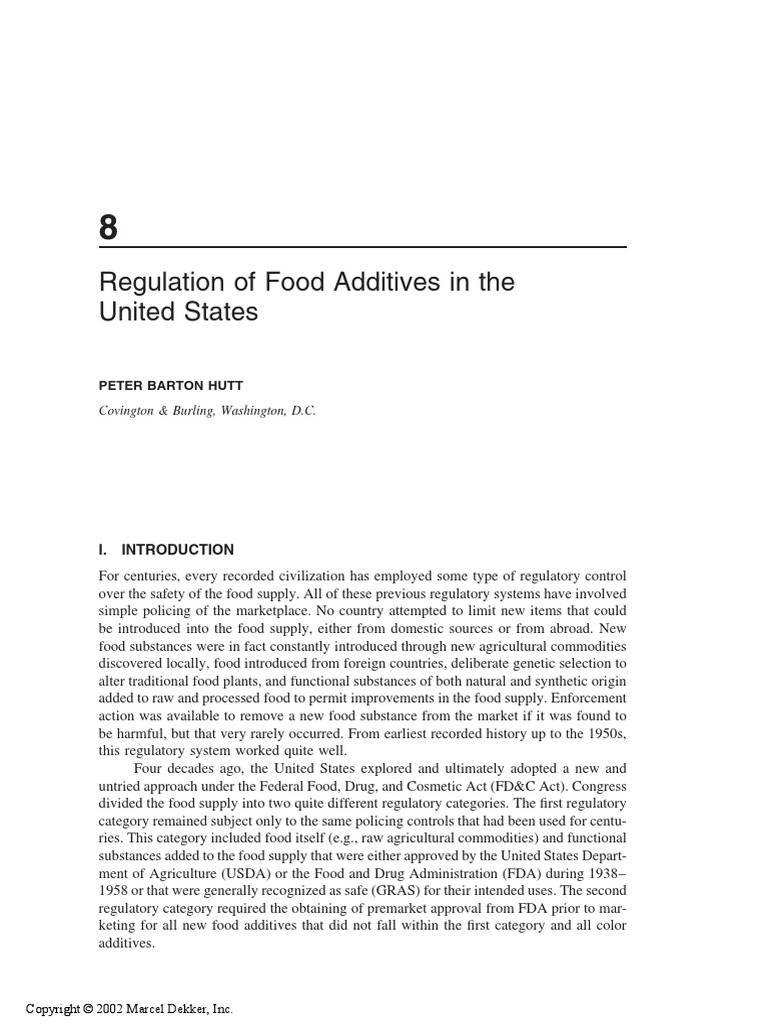 Regulation of Food Additives in The United States: Peter Barton Hutt ...