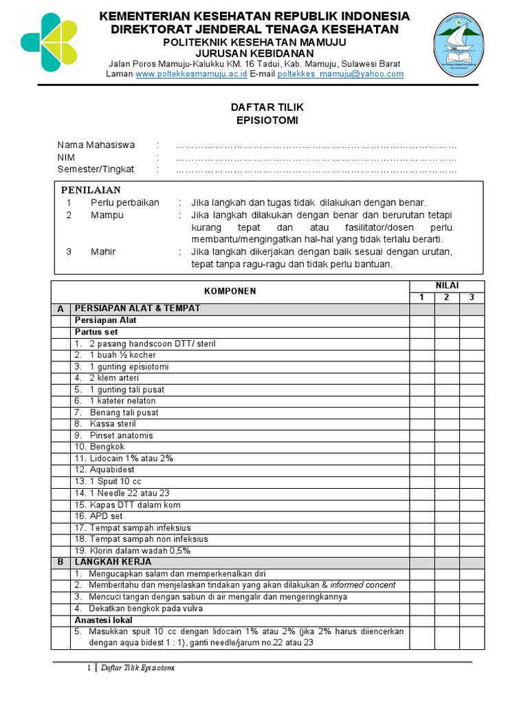 Daftar Tilik Episiotomi | PDF