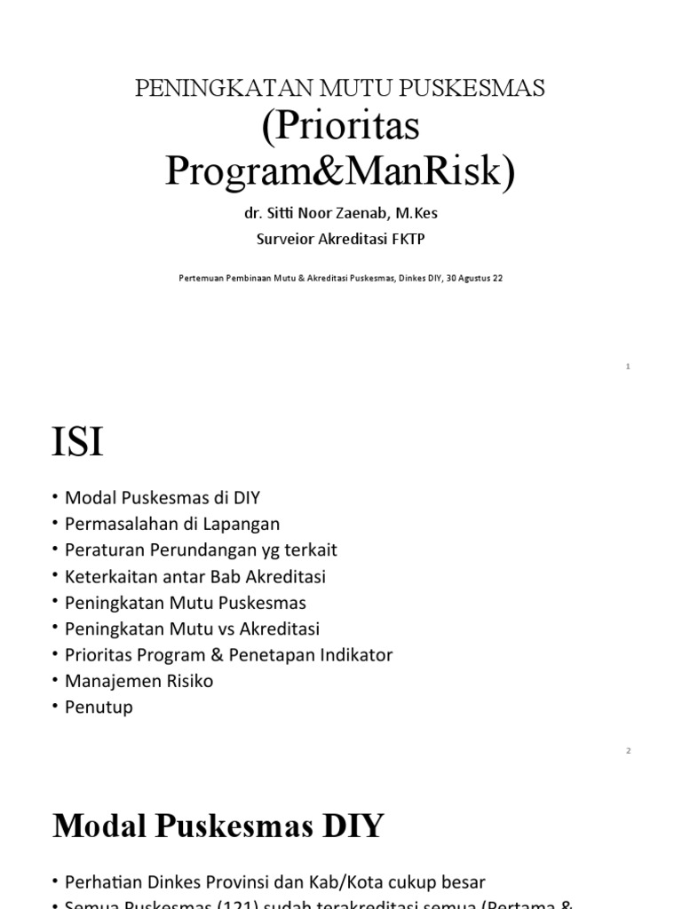 Dr. Siti Noor Zaenab - Mutu Puskesmas Dinkes Diy 300822 | PDF | Bisnis