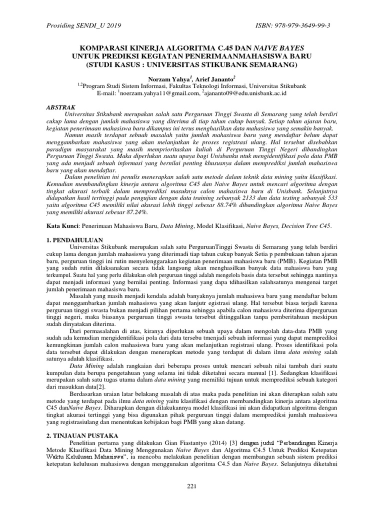 Komparasi Kinerja Algoritma C.45 Dan Naive Bayes (Yahya) | PDF