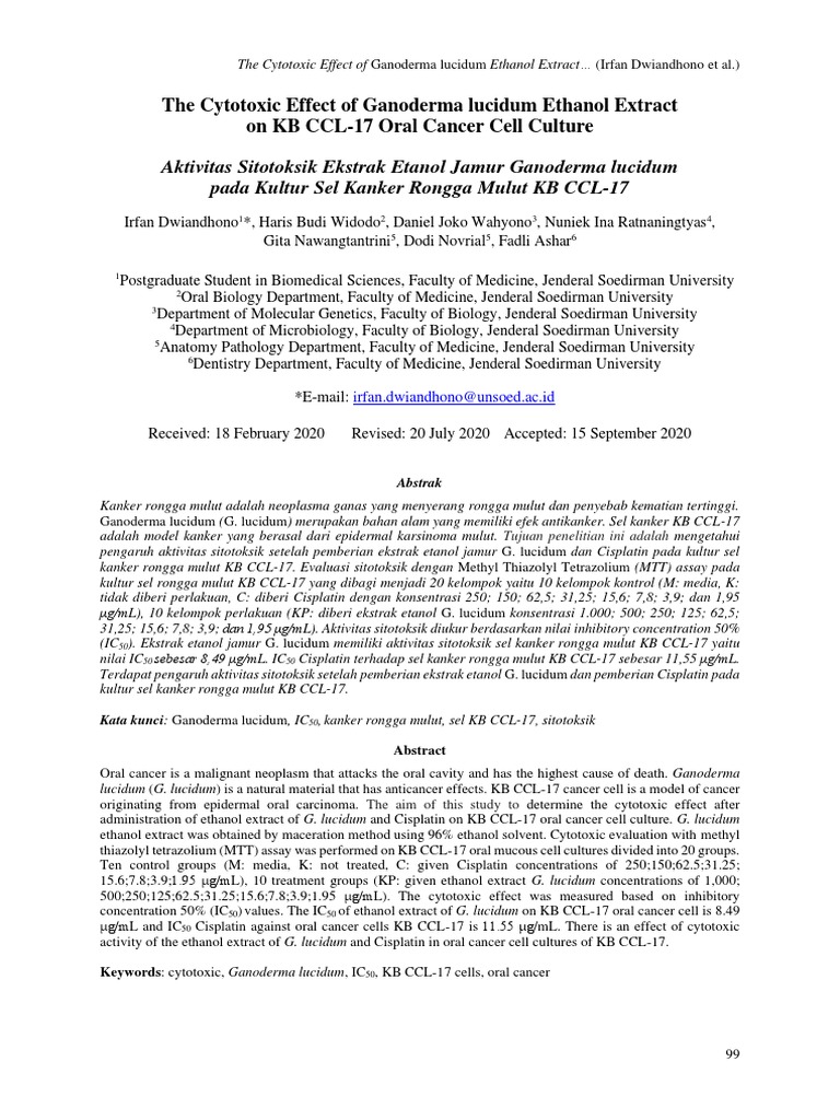 The Cytotoxic Effect of Ganoderma Lucidum Ethanol Extract | PDF | Sains ...