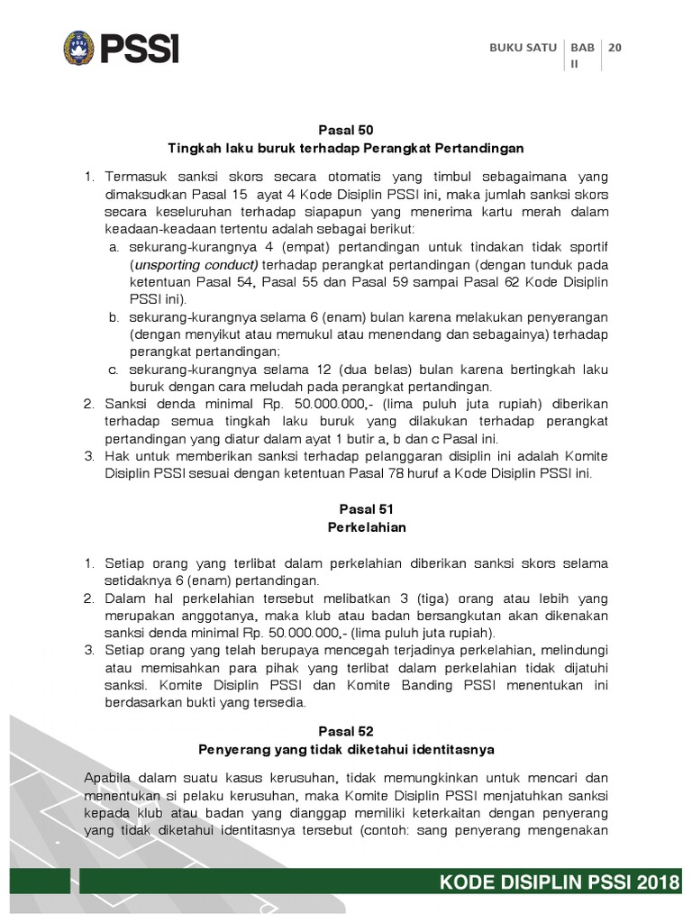Pasal 50 Kode Displin Pssi | PDF