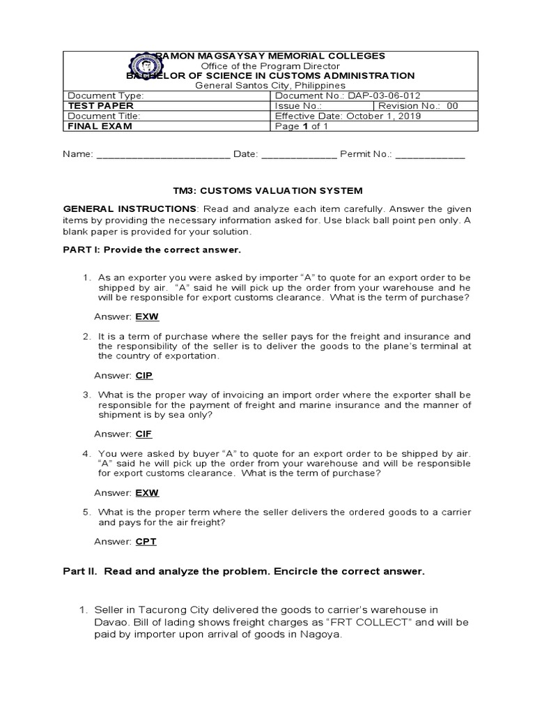 Prelim Exam Tm3 Summer Class | PDF | Supply Chain Management | Business