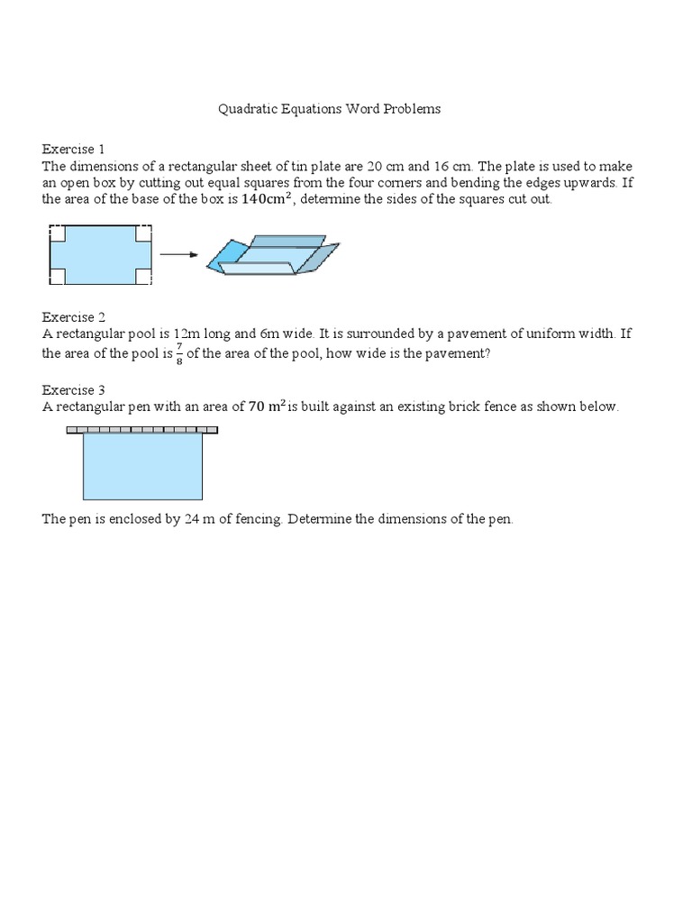 Quadratic Equations Word Problems | PDF