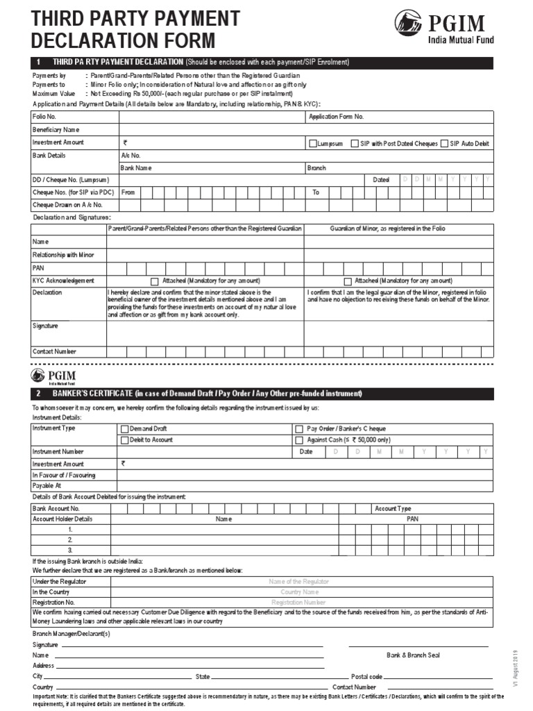 Third Party Payment Declaration Form - Pgim | PDF | Banks | Cheque