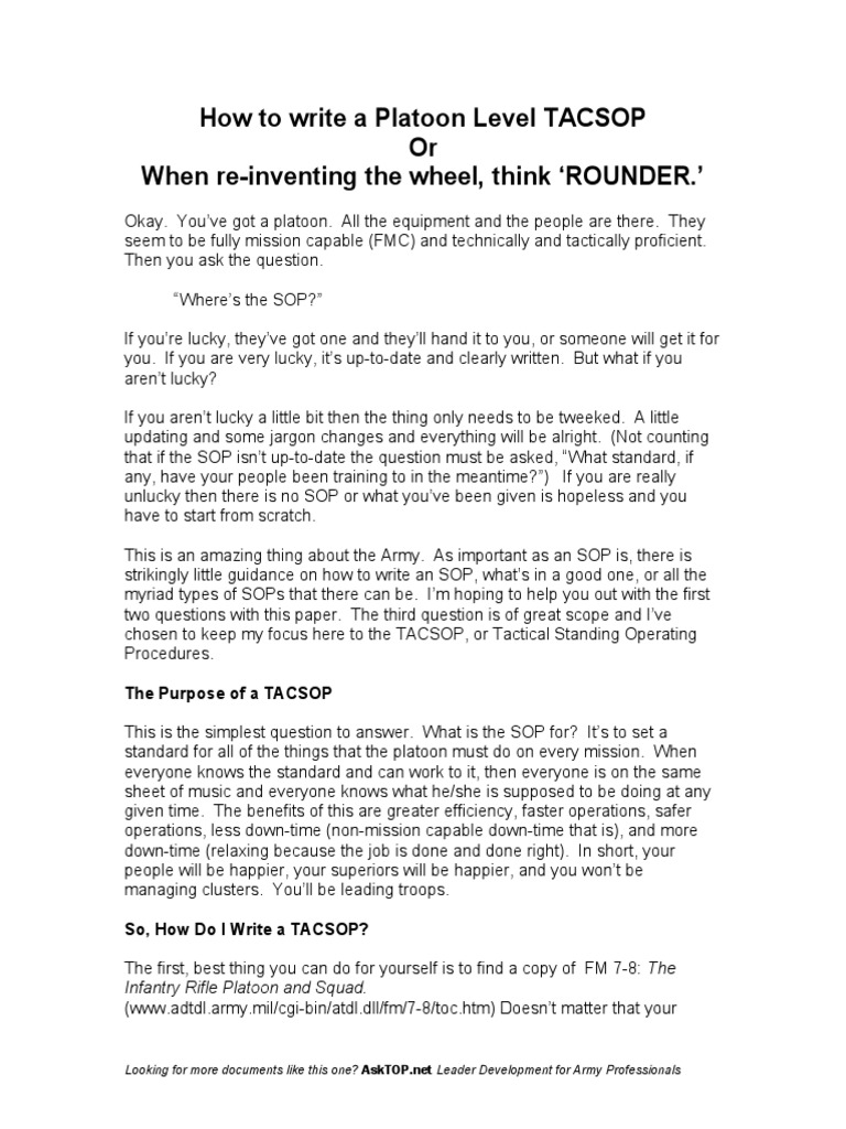 Guide to Writing a Platoon Tactical SOP | PDF | Platoon