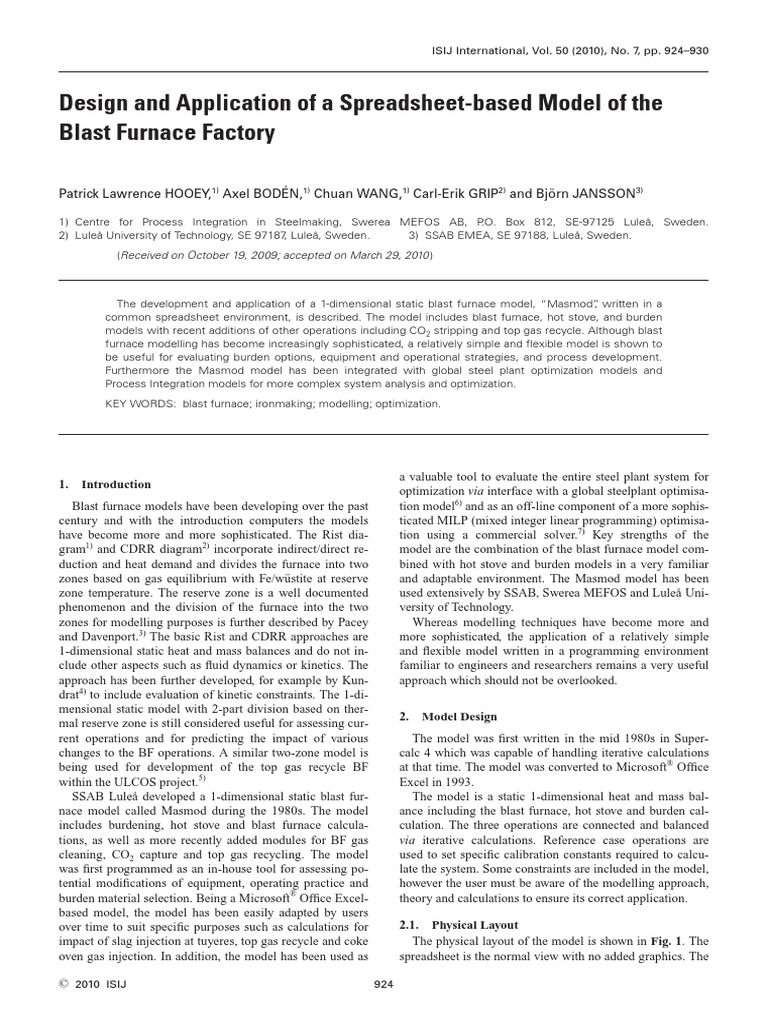 Design and Application of A Spreadsheet-Based Model | PDF | Blast Furnace | Gases