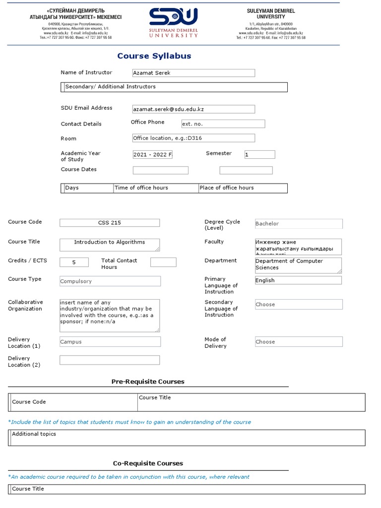 Introduction To Algorithms Syllabus Pdf Bachelors Degree Test Assessment 