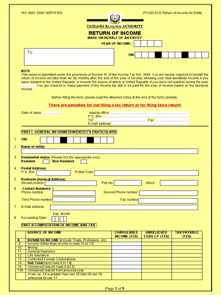Itx203 02 e - Return of Income Entity Colored Orange | PDF | Expense ...