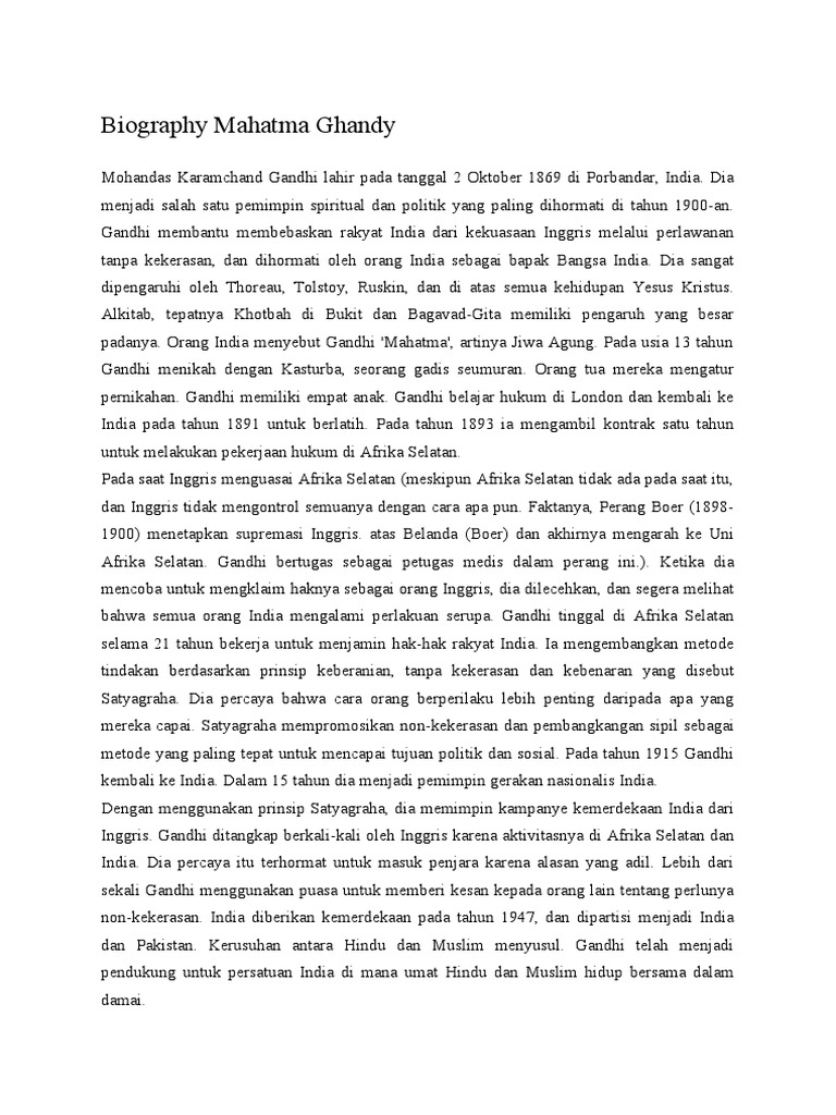 Mahatma Ghandy Biography | PDF