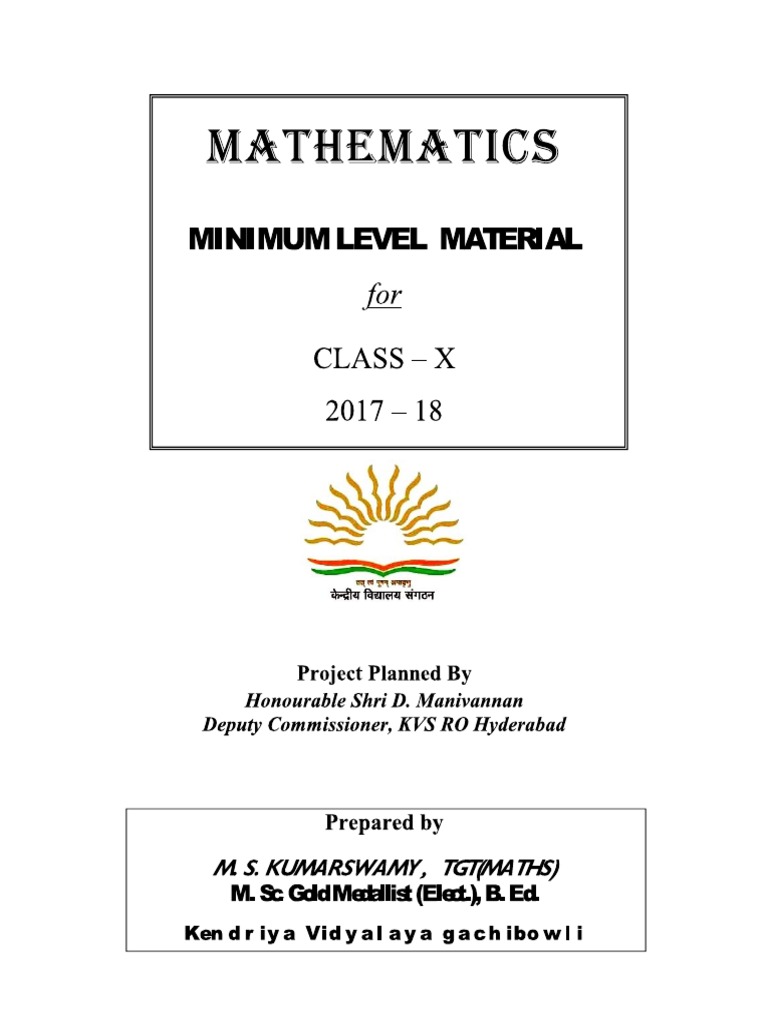 IMPORTANT Materials Maths Class X 2017 18 | PDF