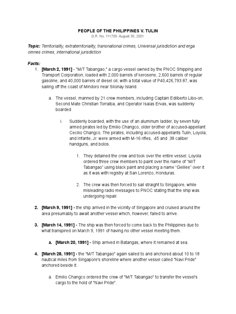 Philippine Piracy Case: People v. Tulin | PDF | Piracy | Common Law