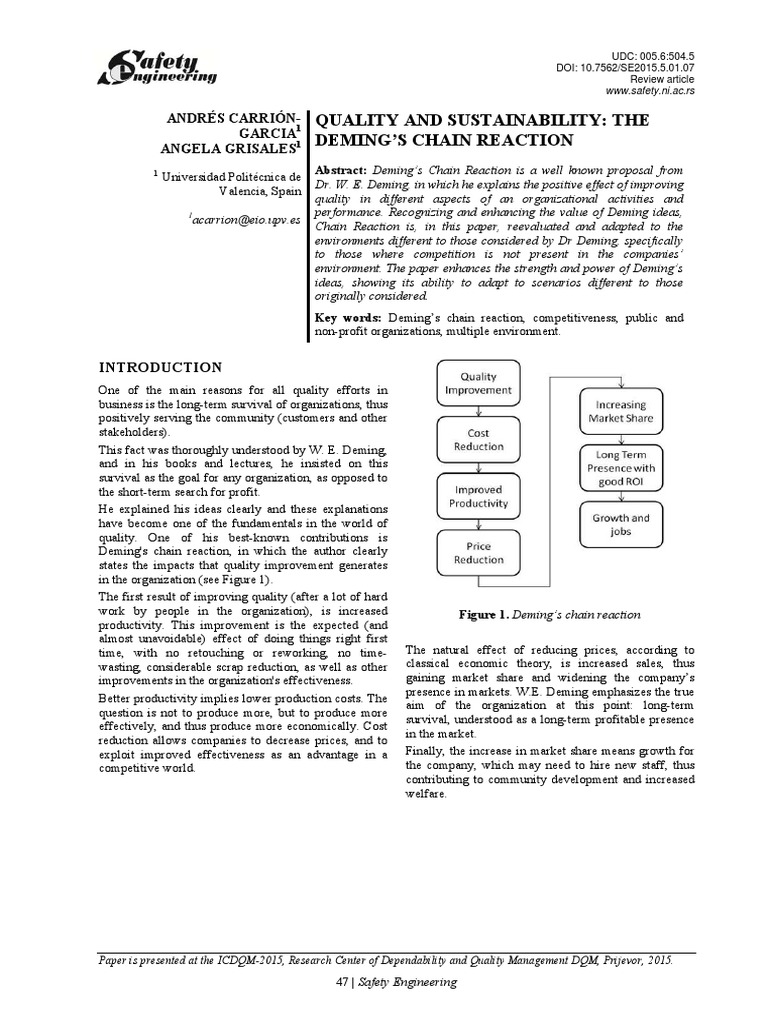 Quality and Sustainability The Deming Chain Reaction | PDF | Market ...