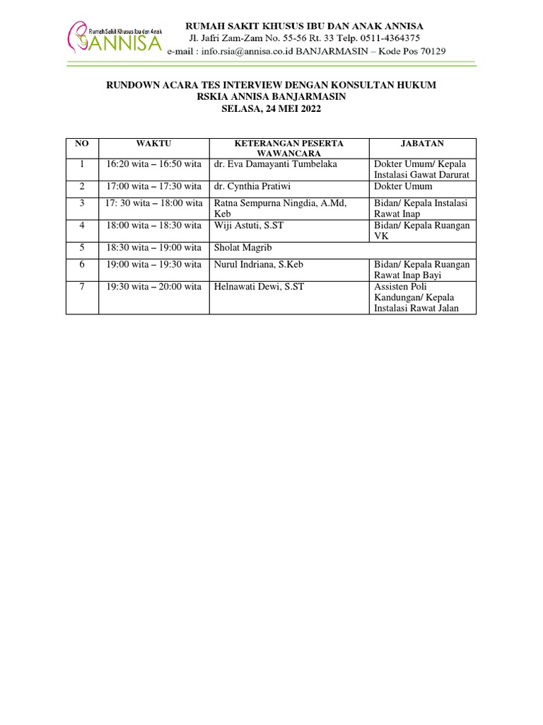 Rundown Acara Tes Interview Dengan Konsultan Hukumm | PDF