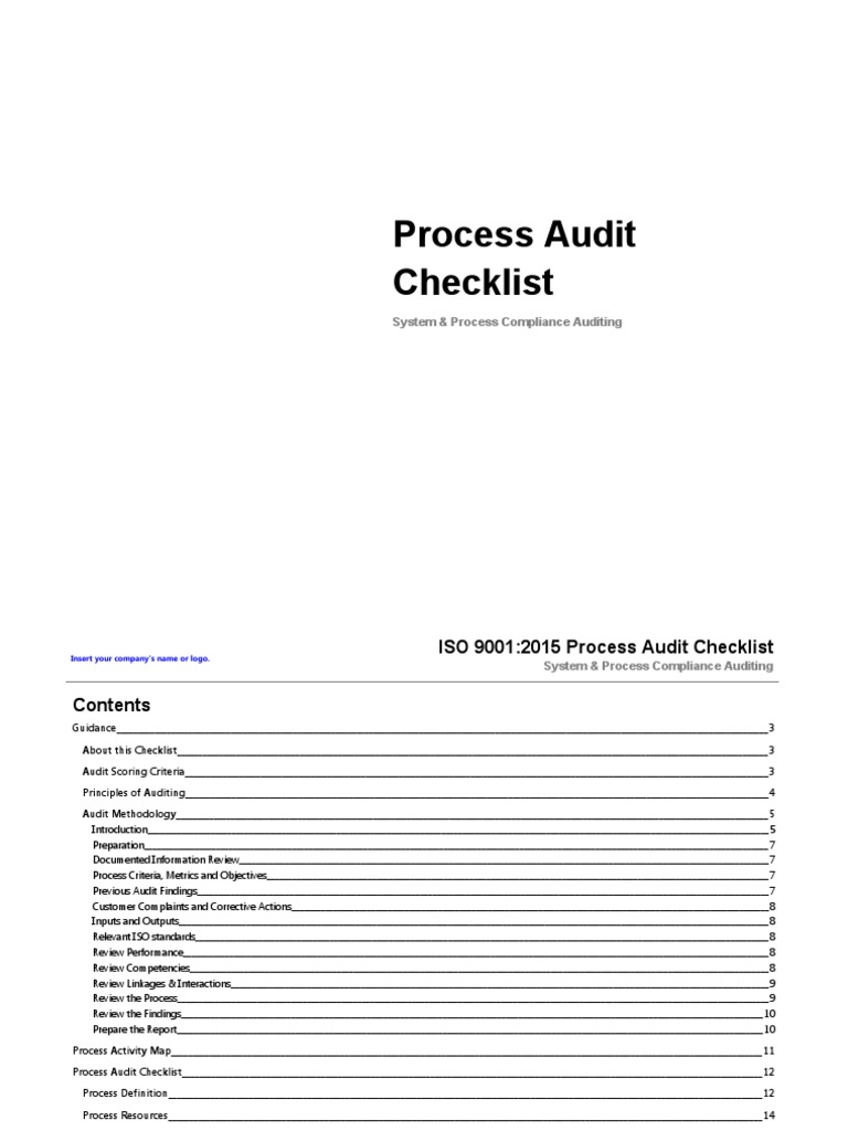 ISO 9001 Process Audit Checklist | PDF | Audit | Iso 9000