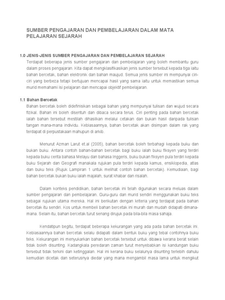 Sumber Pengajaran Dan Pembelajaran Dalam Mata Pelajaran Sejarah Pdf
