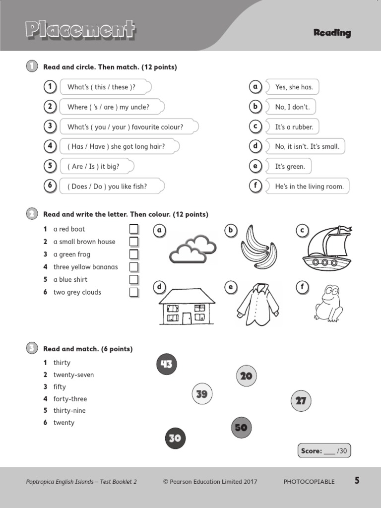 Poptropica 2 English Islands Placement Test | PDF