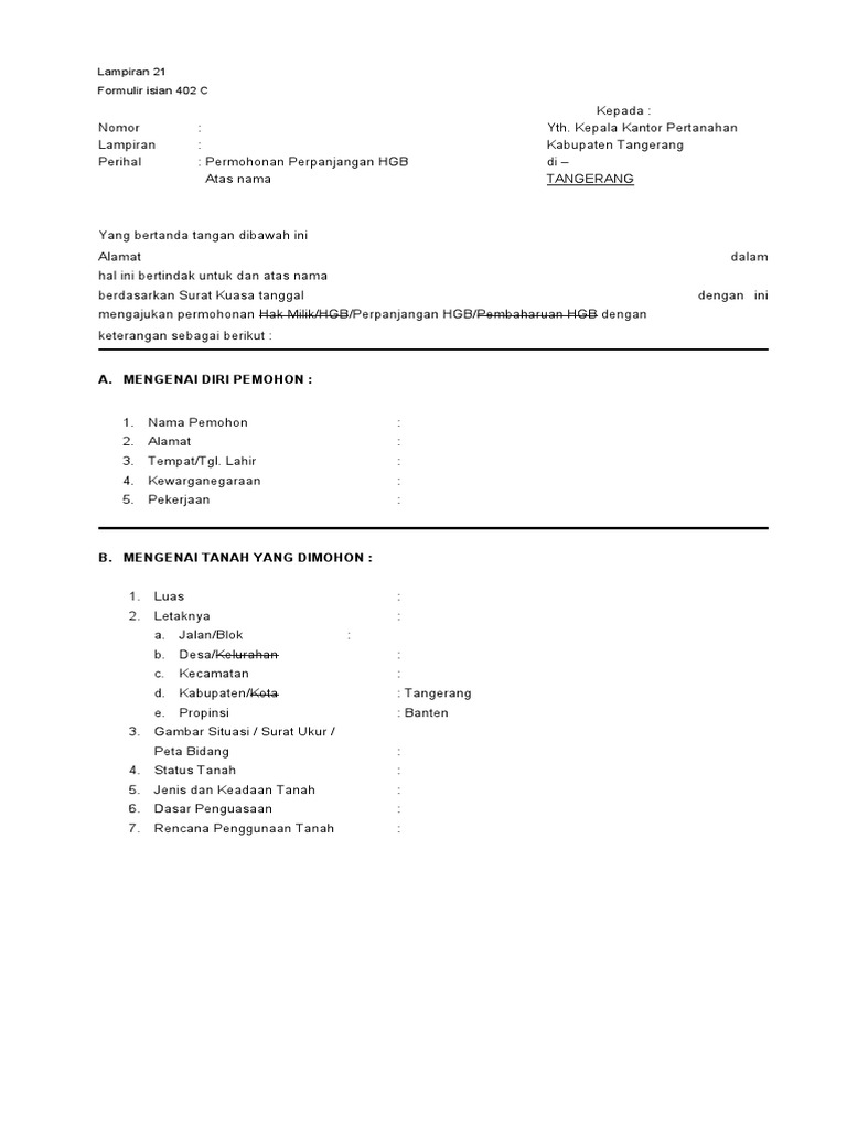 Formulir Permohonan SK HGB | PDF