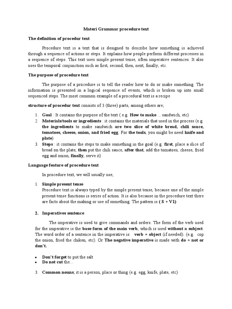 Procedure Text Grammar Guide | PDF | Verb | Linguistics