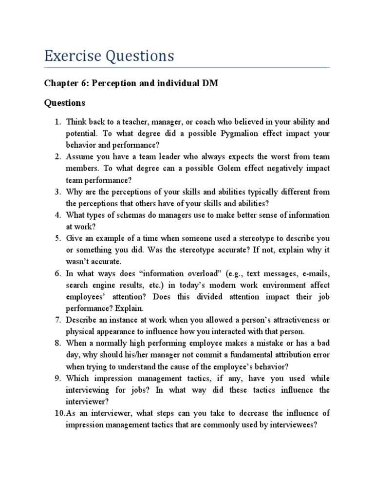 Exercise Questions | Download Free PDF | Motivation | Motivational