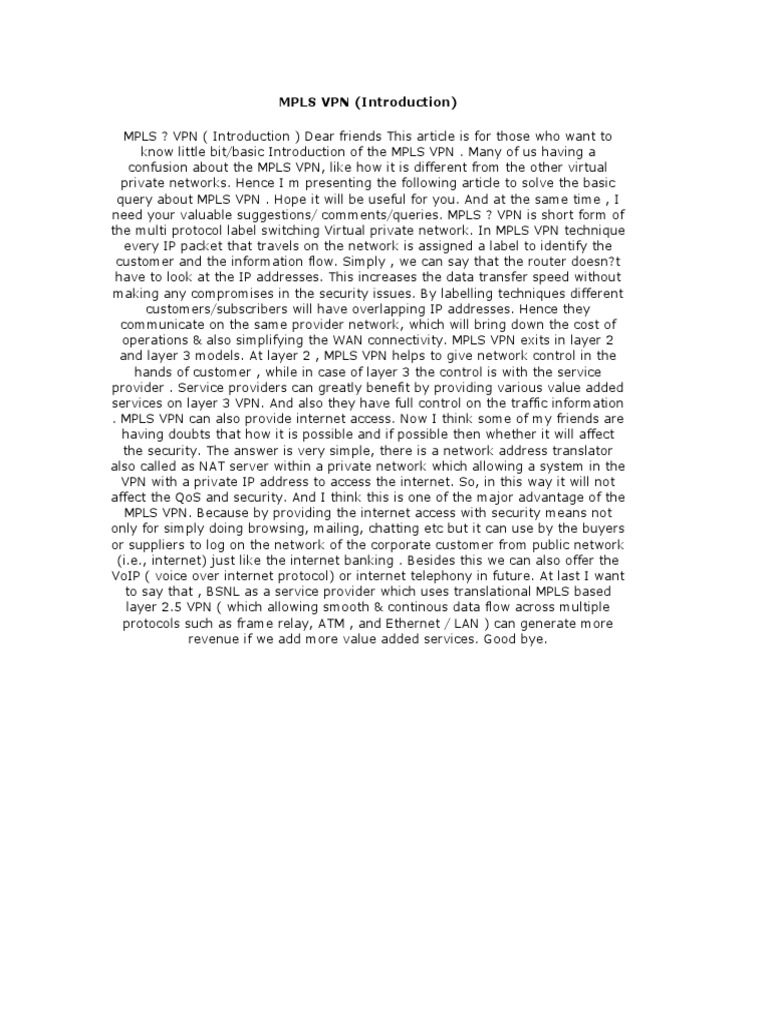 MPLS VPN | PDF | Networking | Multiprotocol Label Switching