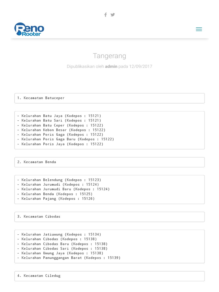 Kode Pos Kecamatan di Tangerang | PDF