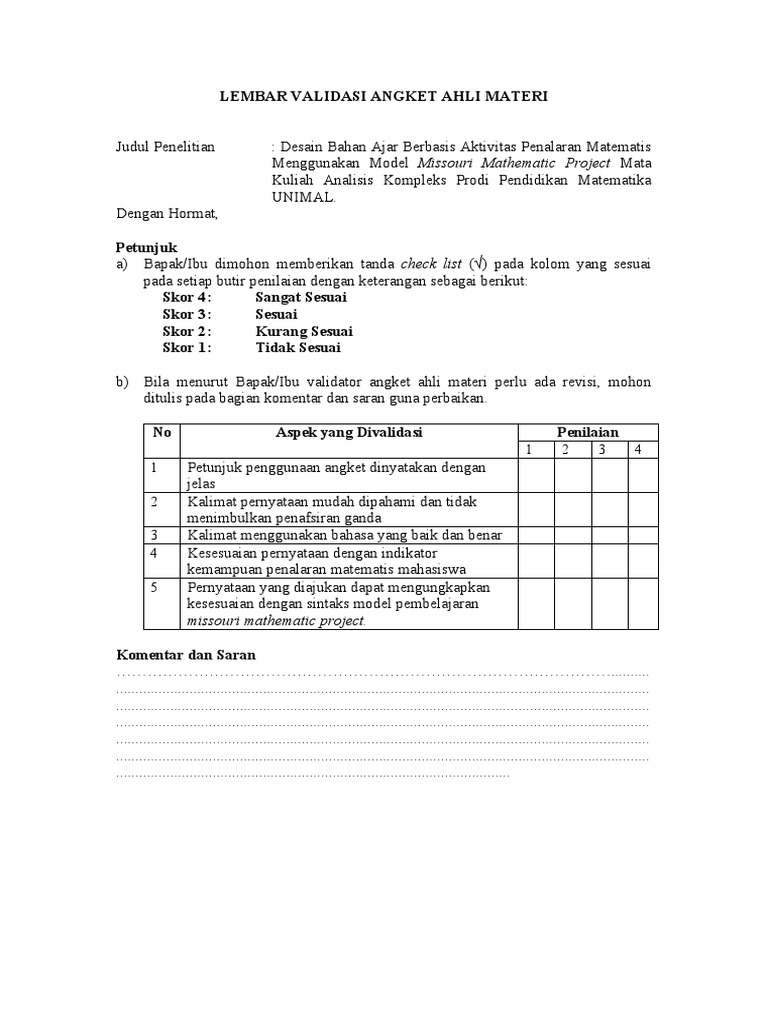 Lembar Validasi Angket | PDF