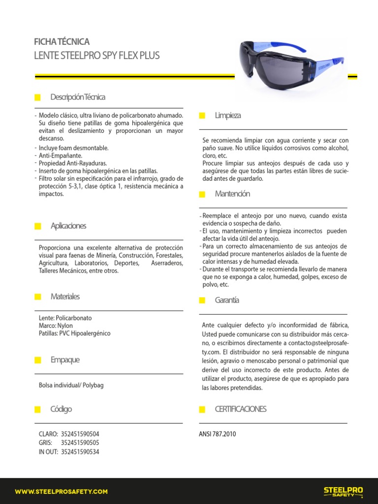 Lente Steelpro Spy Flex Plus: Protección visual para minería y ...