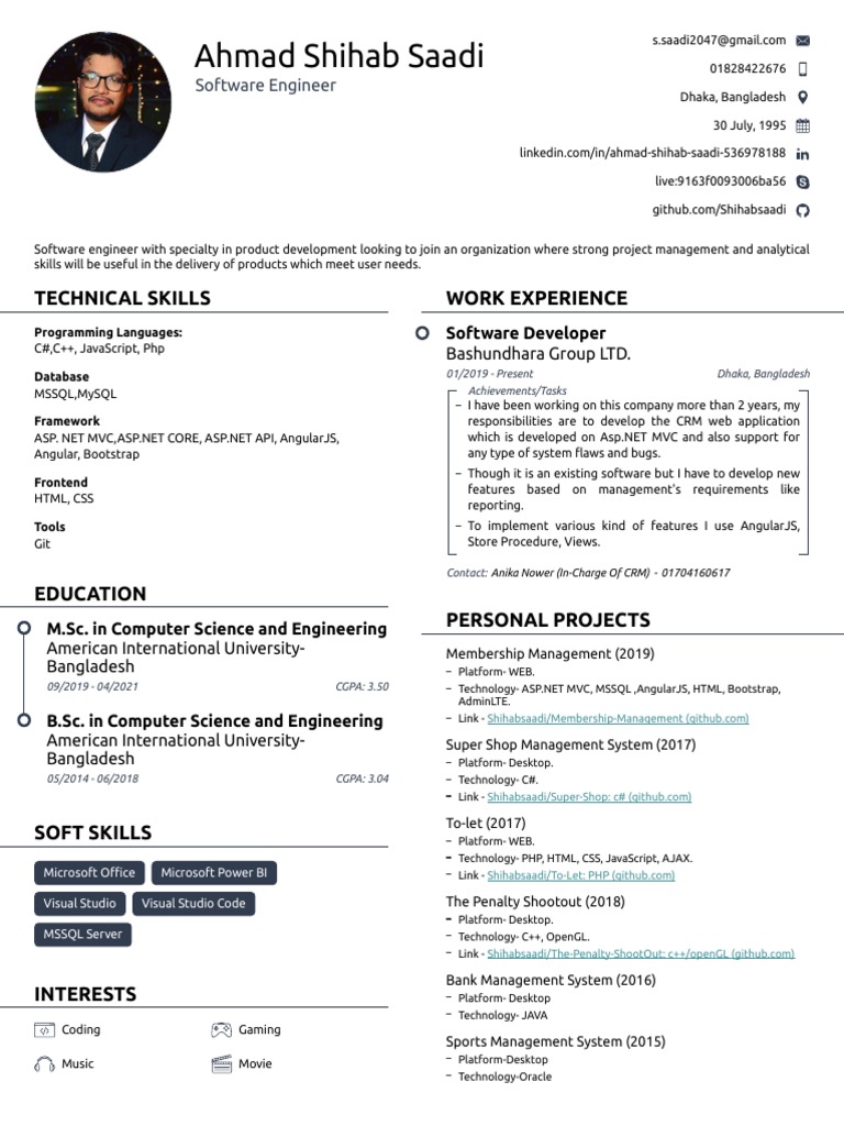 Shihab Saadi Resume | PDF | Angular Js | Microsoft Sql Server