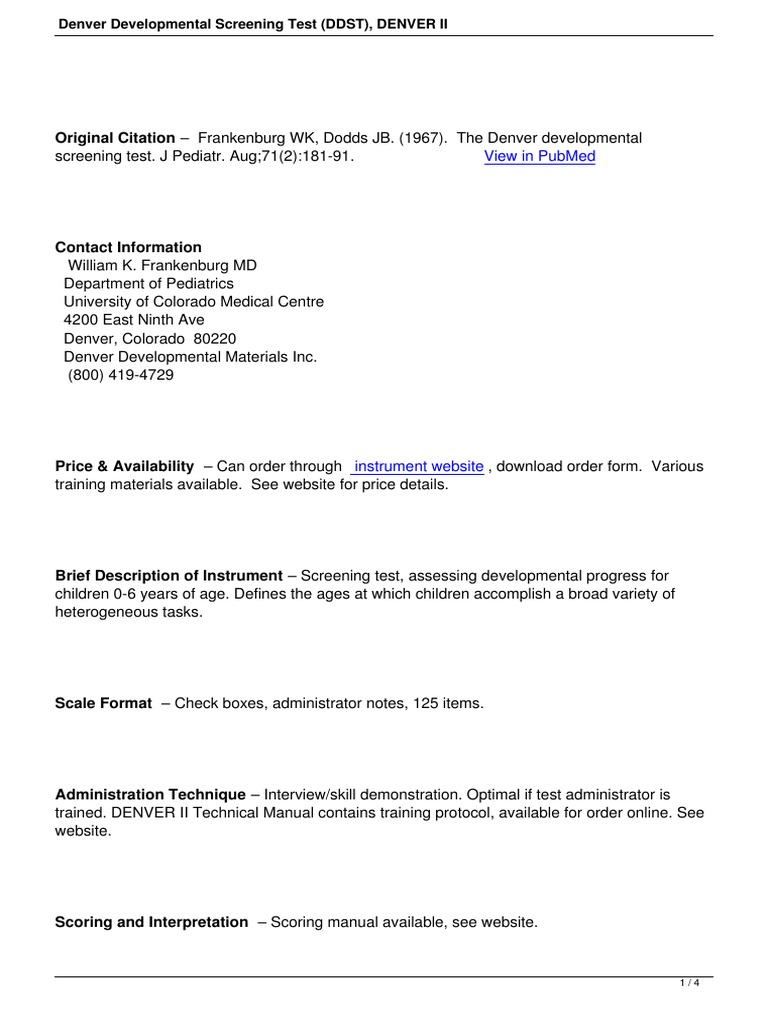 Denver Developmental Screening Test DDST Denver II | PDF | Health Sciences
