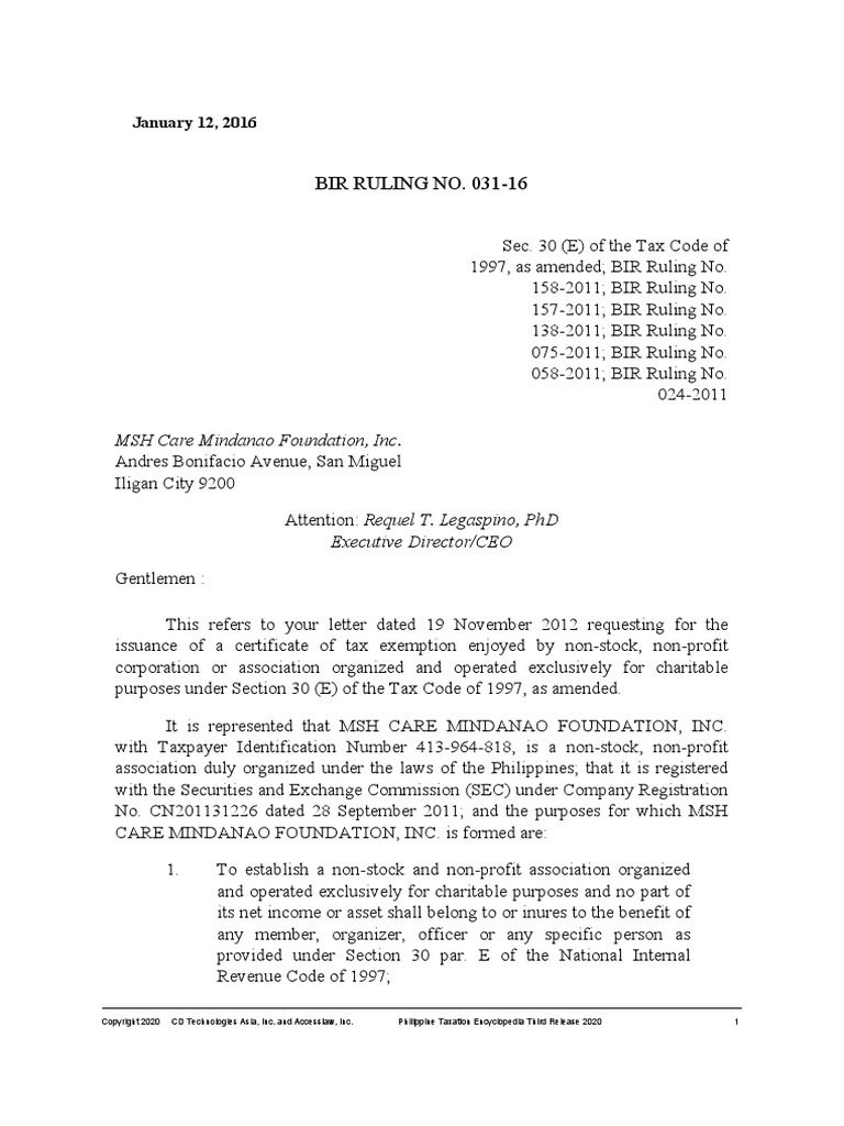 BIR RULING NO. 031-16 - Taxation NGOs | PDF | Taxes | Value Added Tax