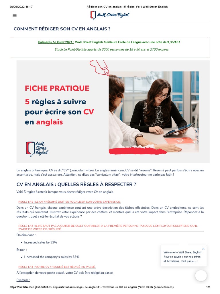 Rédiger Son CV en Anglais - 5 Règles D'or - Wall Street English | PDF ...