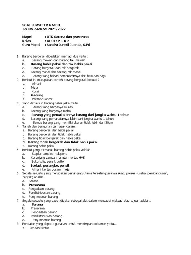 SOAL UAS Sarpras XI Sem Ganjil 2021-2022 | PDF