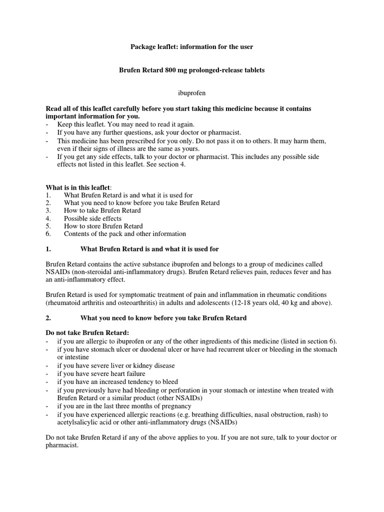 SE - Brufen 800 - PIL | PDF | Nonsteroidal Anti Inflammatory Drug | Aspirin