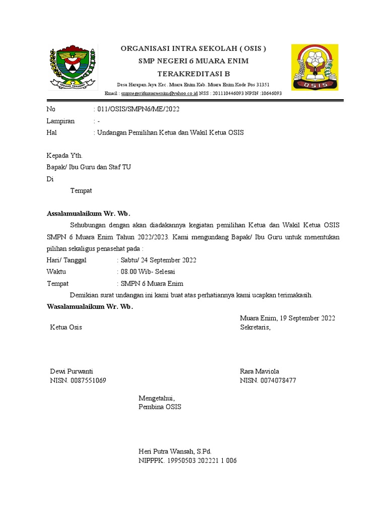Undangan Pemilihan Osis | PDF