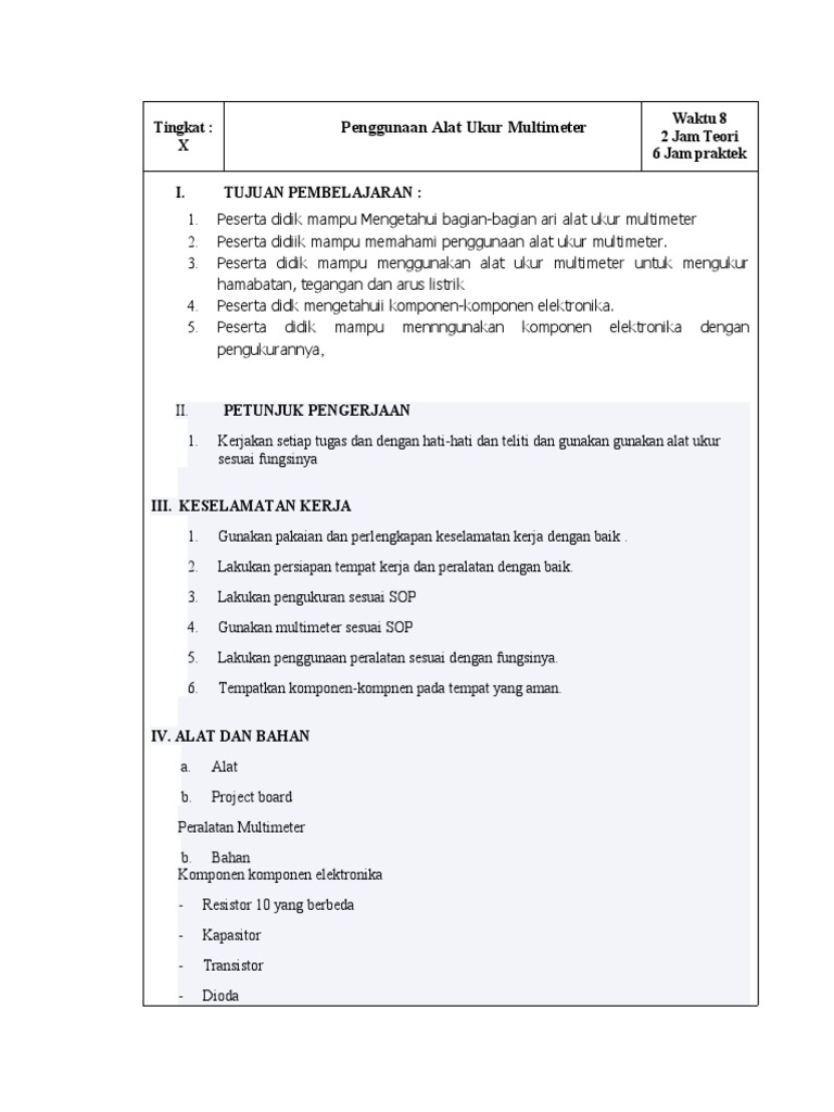 Jobsheet Alat Ukur Multimeter | PDF
