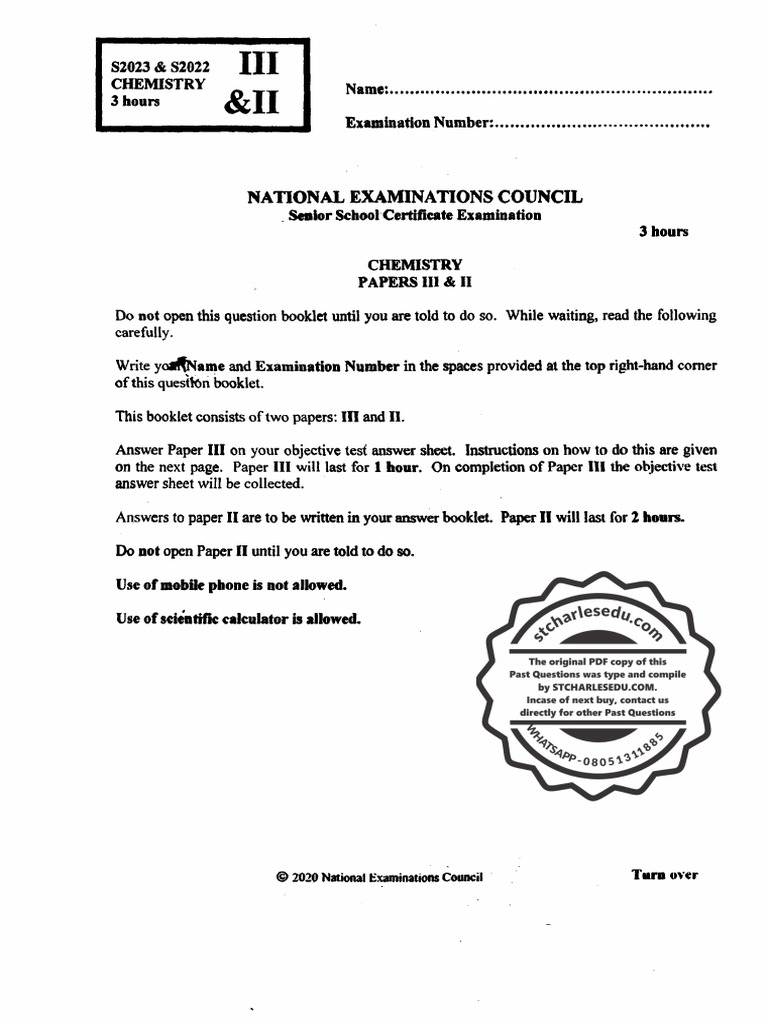 Chemistry NECO 2020 | PDF