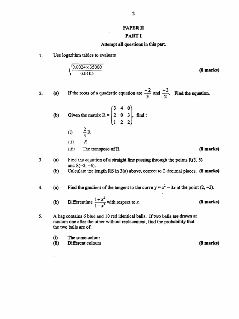 Mathematics Paper II | PDF