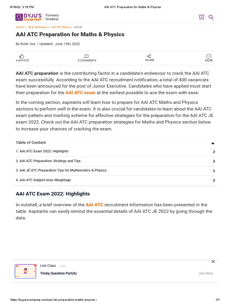 AAI ATC Preparation For Maths & Physics | PDF | Test (Assessment ...
