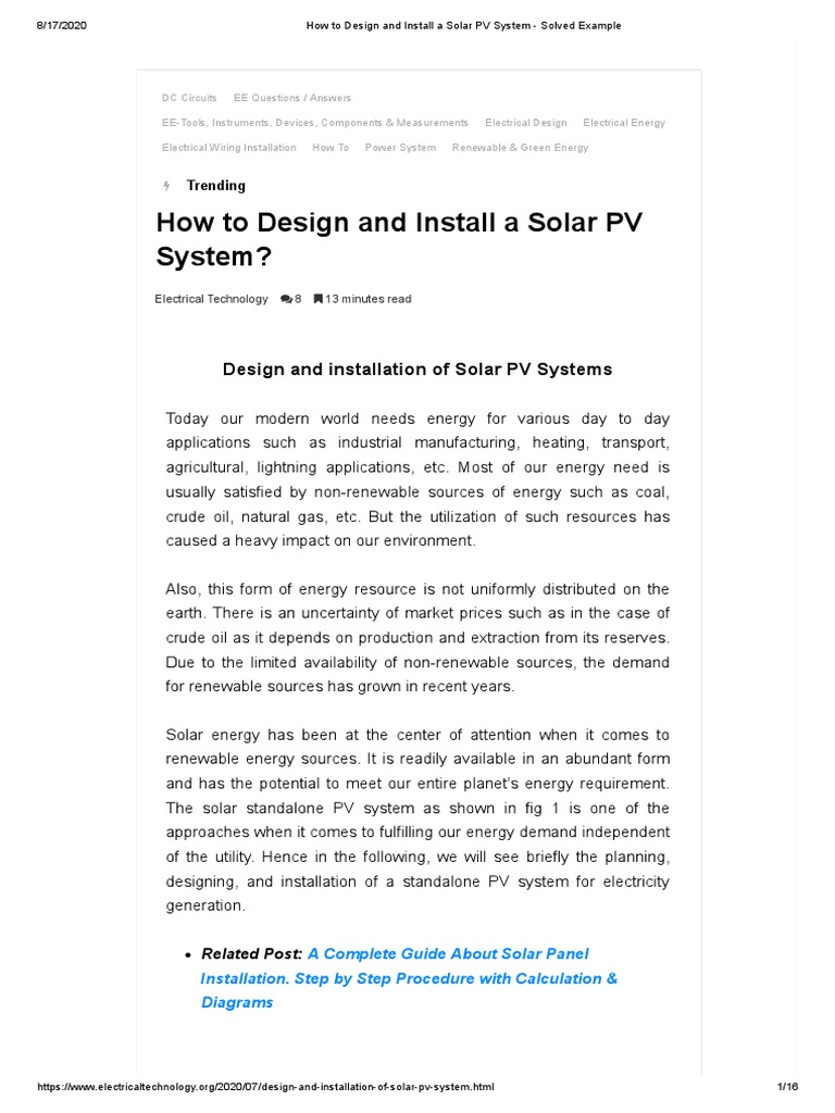 How To Design and Install A Solar PV System - Solved Example | PDF | Photovoltaic System ...