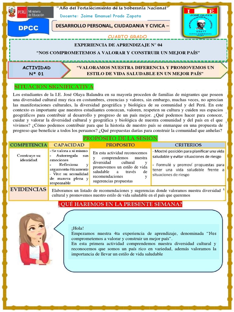 DPCC 4° Actv.01 - EDA 4 - Cuarta Semana | PDF | Ciencias sociales | Estilo de vida