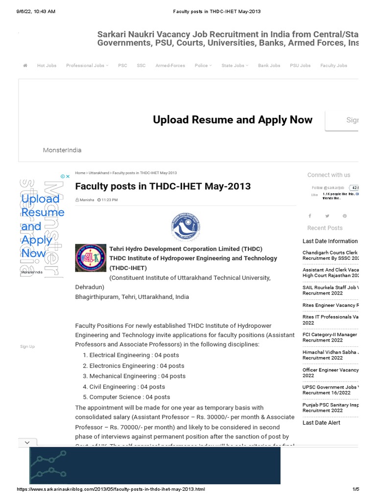 Faculty Posts in THDC-IHET May-2013 | PDF | Engineering