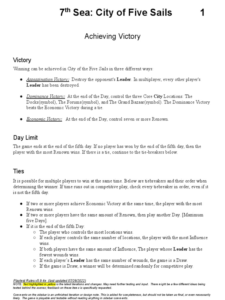 Achieving Victory in 7th Sea: City of Five Sails | PDF | Gaming