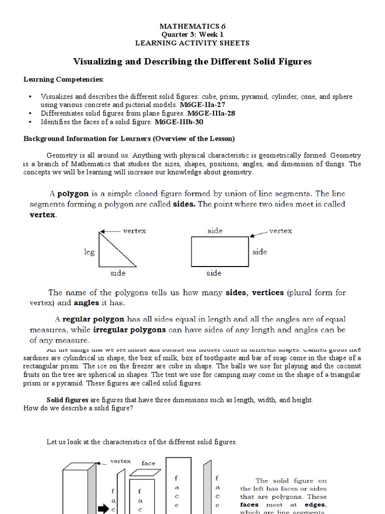 Q3 W1 Math 6 Las With PT | PDF | Shape | Geometry