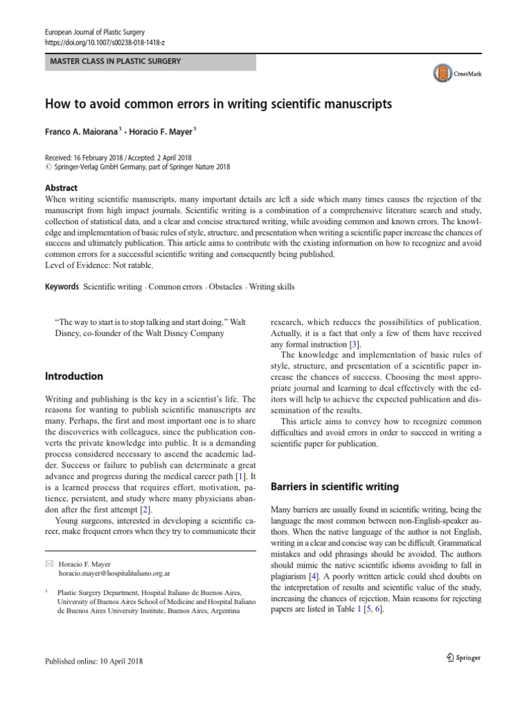 How To Avoid Common Errors in Writing Scientific Manuscripts | PDF ...