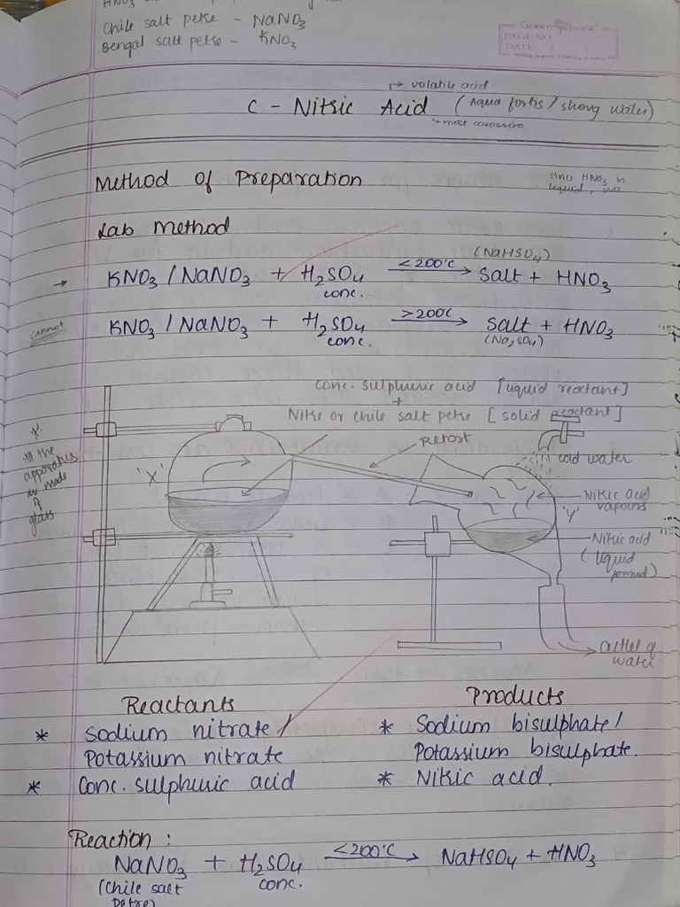 Chemistry Lesson - Nitric Acid Handwritten Notes | PDF | Chemistry | Redox