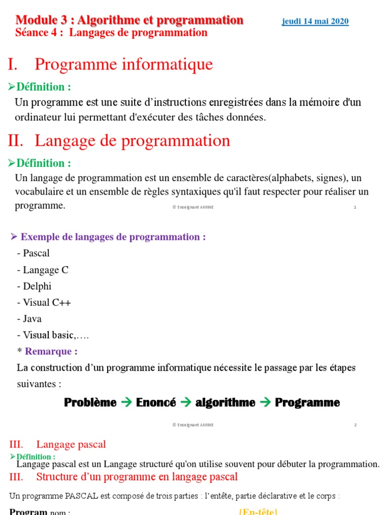 Module 3 Leçon4 Langage de Programmation | Download Free PDF | Langage ...